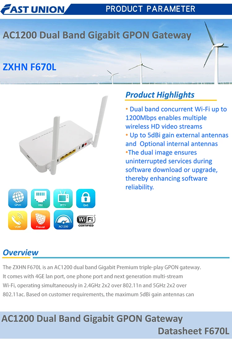 Best FTTH Dual Band AC 2.5G 5G Wifi Router F670L V1.0 V7.1