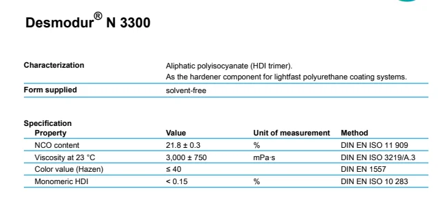 脂肪族イソシアナートHDIベースの硬化剤DesmodurN3300 3390| Alibaba.com