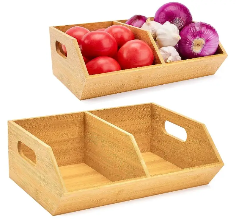 2 Set Stackable Bamboo Storage Bin, Pantry Organization and Storage ...