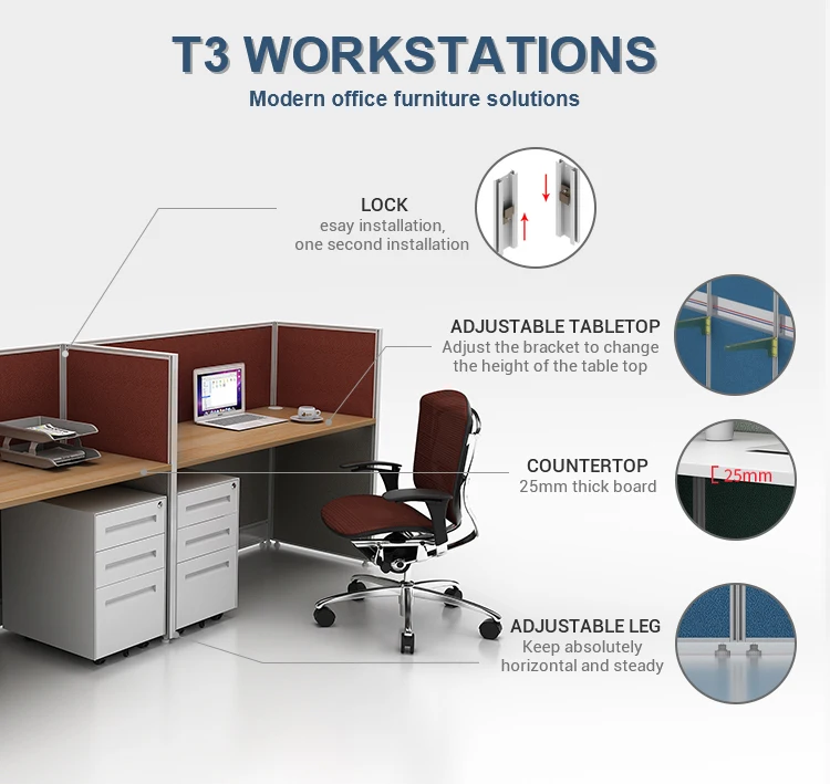 Modern 4-Seater Office Workstation - Modular Aluminum Partition ...