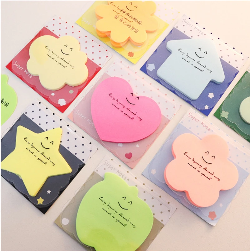 Creative 30-Page Self-Adhesive Memo Pads Fluorescent Colors Kawaii ...