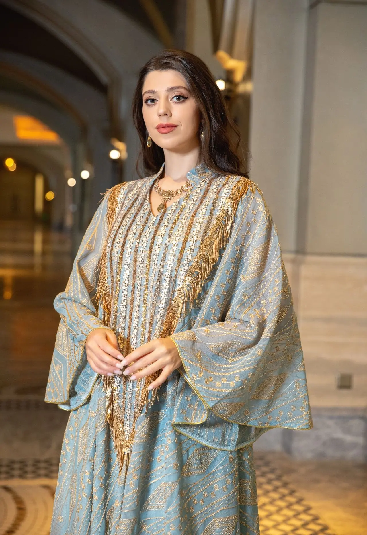 Arab Dubai Mesh Sequins Embroidery Evening Robe for Women Jalabiyat ...