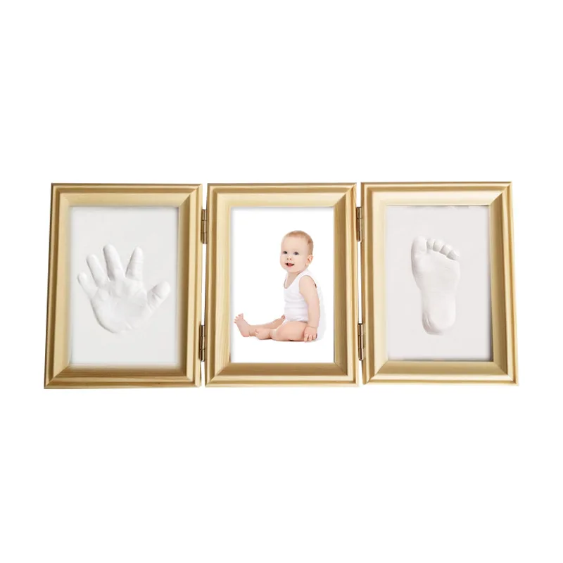 Foldable Triple Wooden Mdf Baby Footprint Handprint Photo Frame For ...
