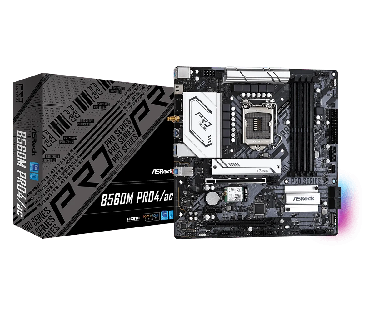 Asrock Computer Motherboard B560m Pro4/ac 4x Ddr4 Lga 1200 Supports ...