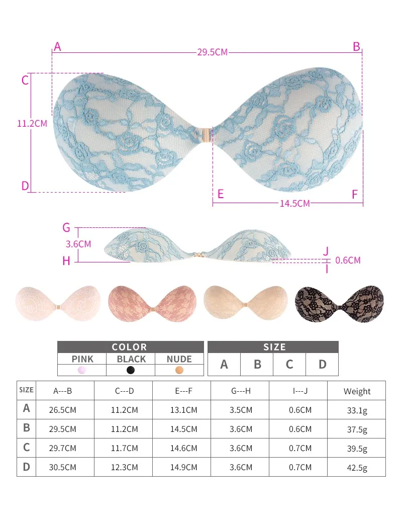 Women Sexy Lace Embroidery Push up Silicone Seamless Invisible Bra Lift ...