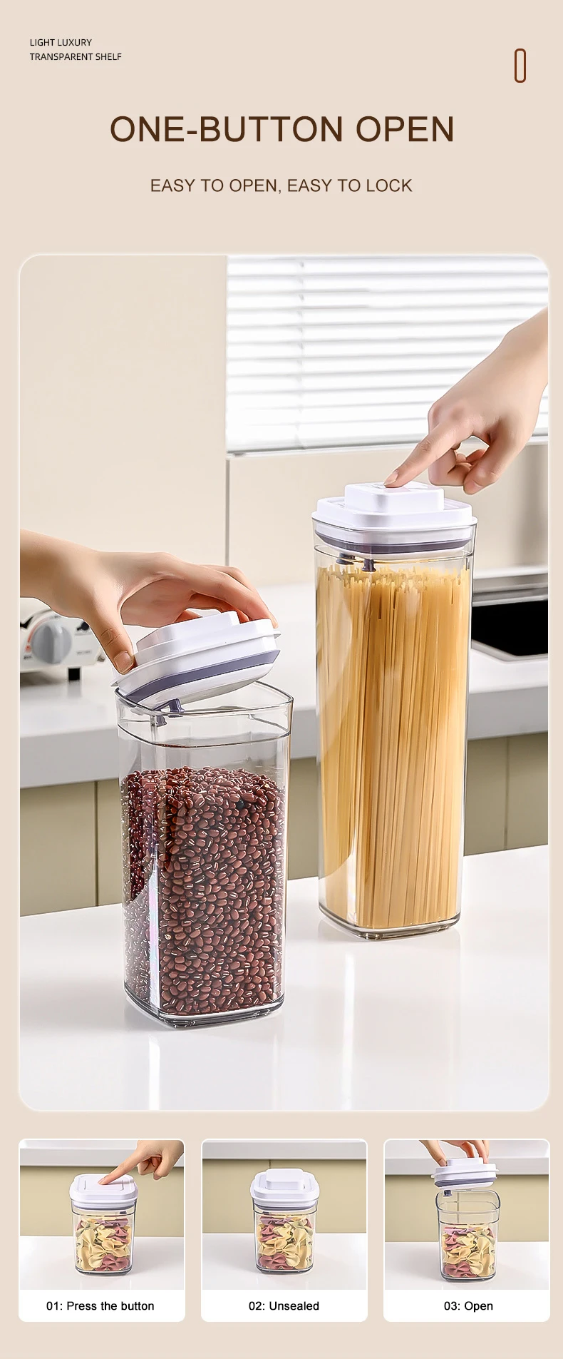 6-piece Pack Push Button Pop Up Container Box With Lids Grain Cereal ...