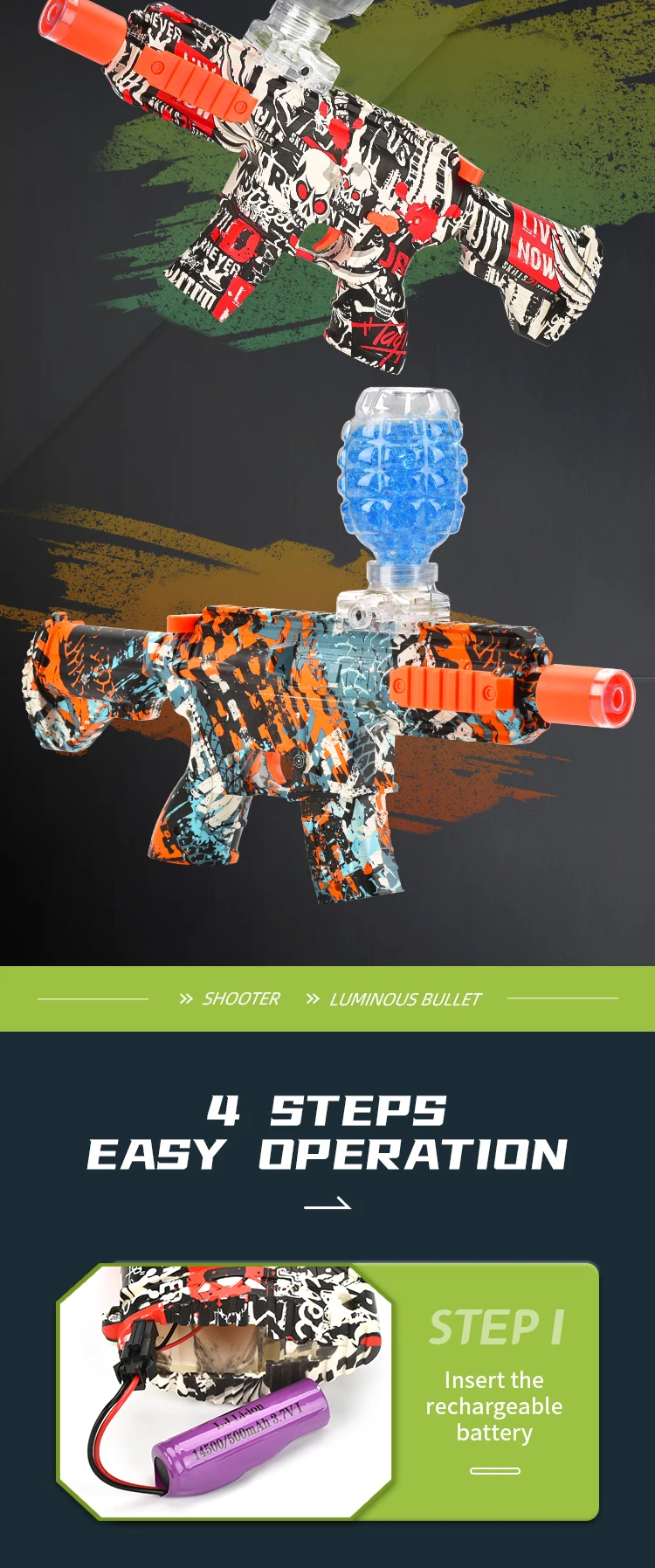 Hw M416 Splatter Gel Balls Blaster Gun Electric Fire-breathing Luminous ...