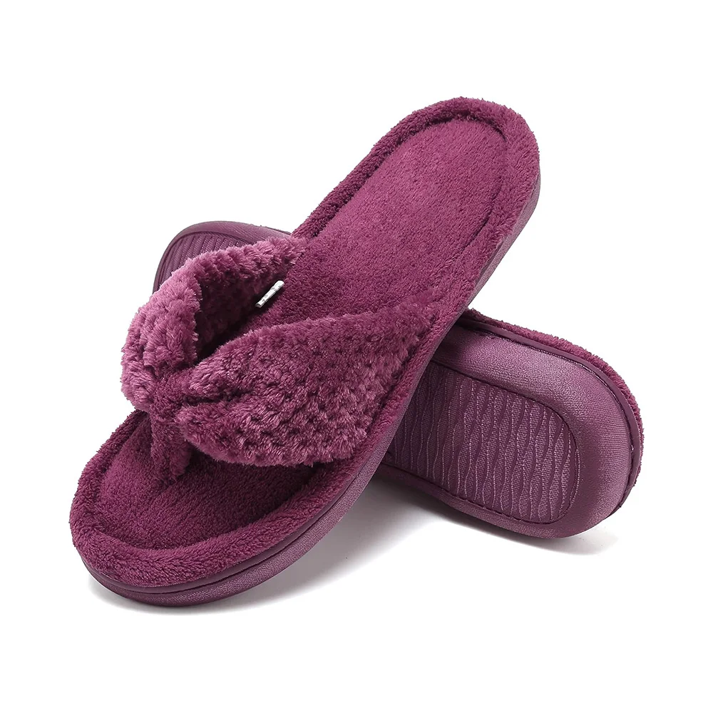 Women's Open Toe Cozy Memory Foam Spa Thong Flip Flops House Indoor ...