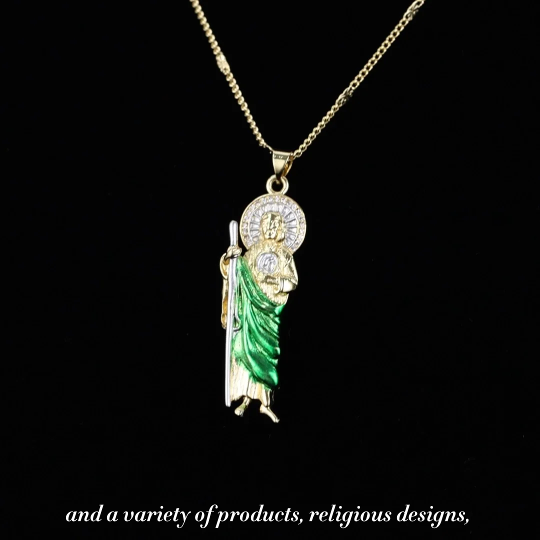 Fp1136 Iced Out 18k Gold Brass Metal Green Religious St. Judas Pendant ...