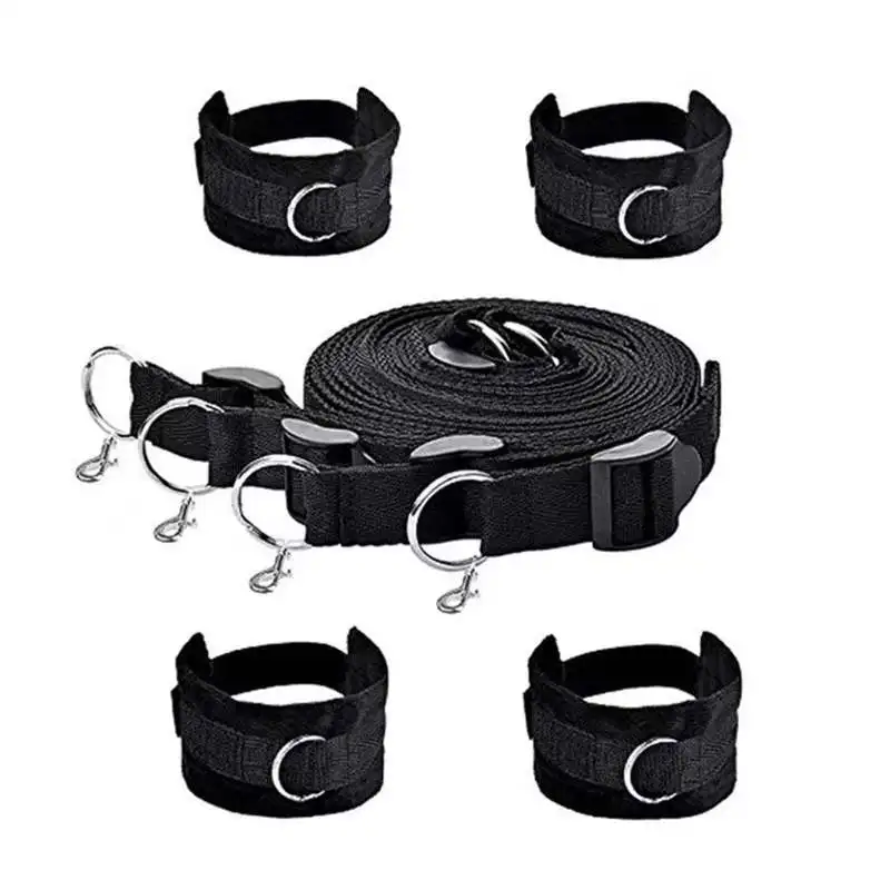 Bdsm Black Webbing Binding Plush Handcuffs Foot Cuffs Sex Slaves Bed ...