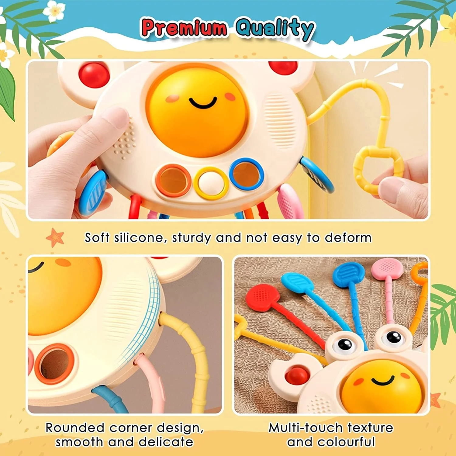 Food Grade Crab Baby Sensory Silicone Pull String Montessori Toys ...