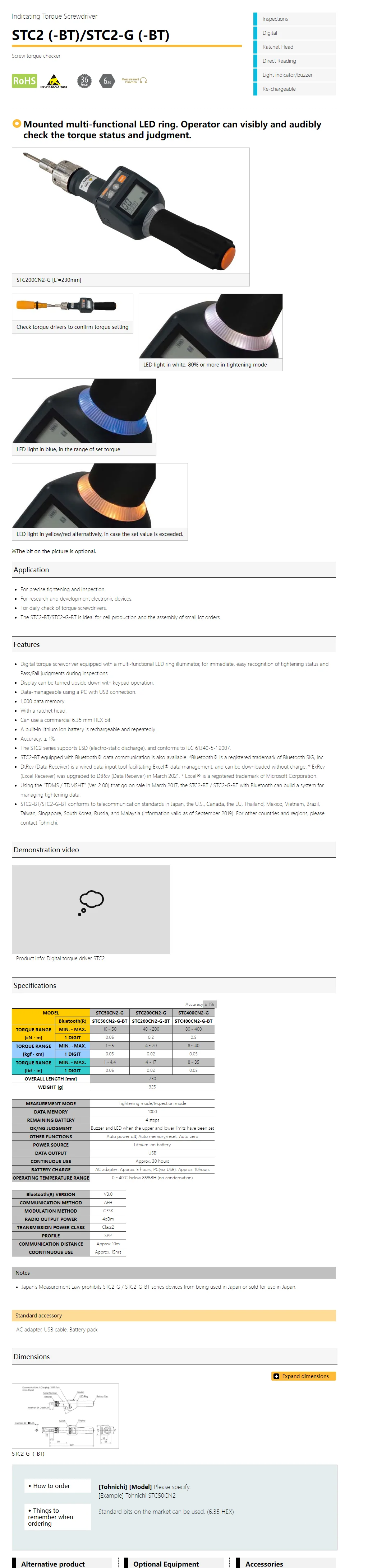 Japan Tohnichi Indicating Torque Screwdriver Stc50cn2-g stc200cn2-g ...