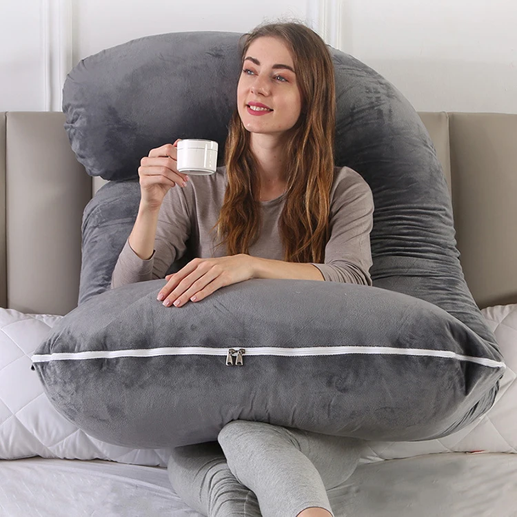 Wholesale Crystal Velvet J-Shaped Body Pillow - Adjustable & Foldable