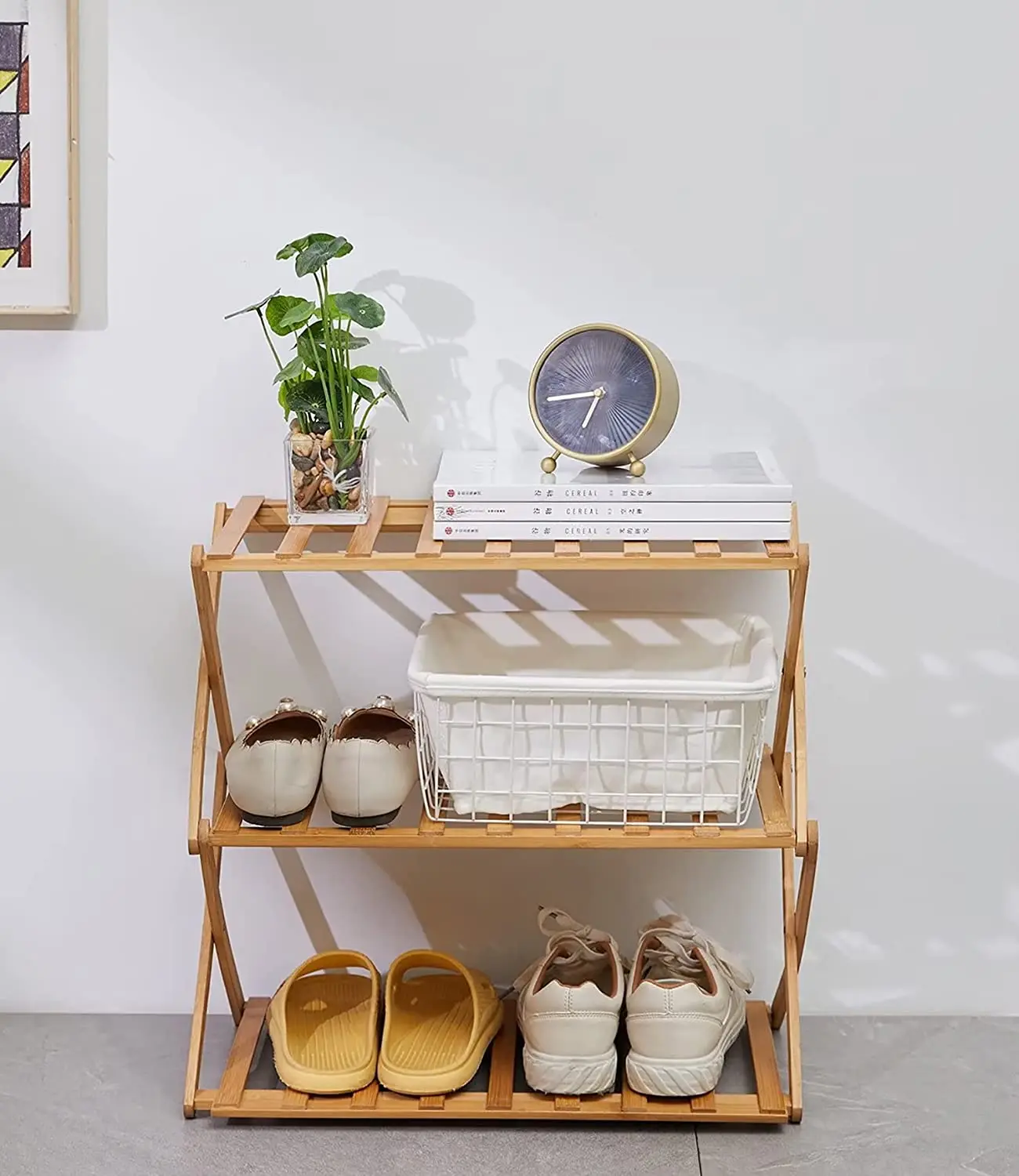 Bamboo Shoes Rack For Living Room Entryway Foldable Collapsible 3 4 ...