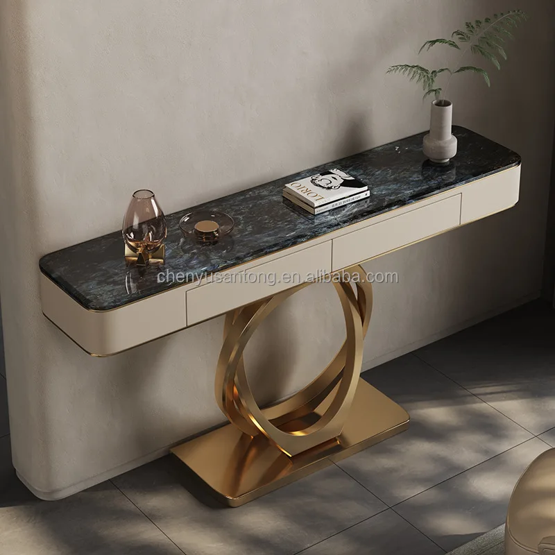 Marble Countertop Entrance Corridor Dressing Table Retro Gold Console ...
