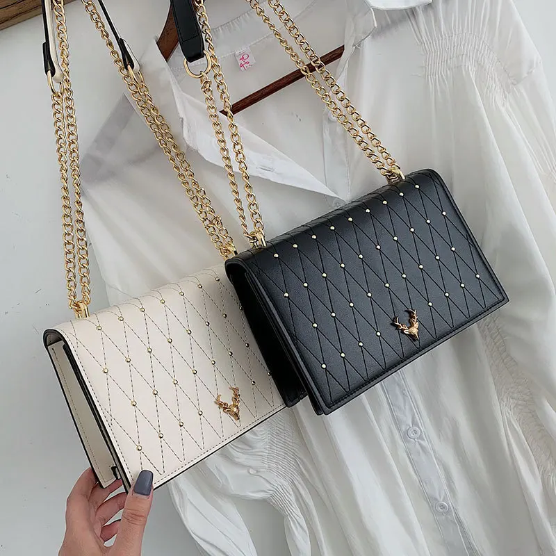 New Retro Rivet Small Square Bag Ins Fashion Chain Shoulder Bag Fashion ...