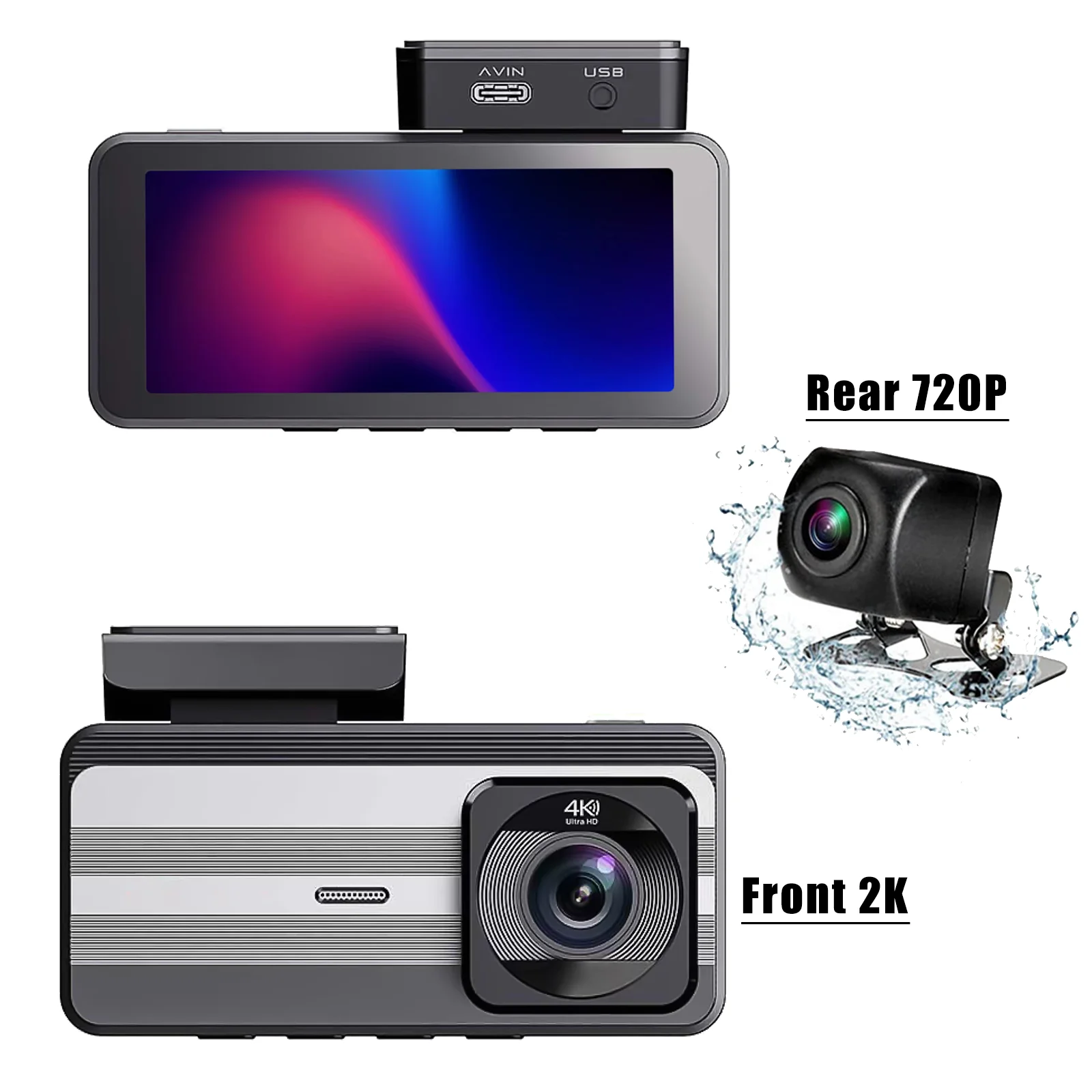 X7C 3.69 Inch DVR Front 2K Rear 720P Dash Cam 6 Glass Lens WIFI GPS ...