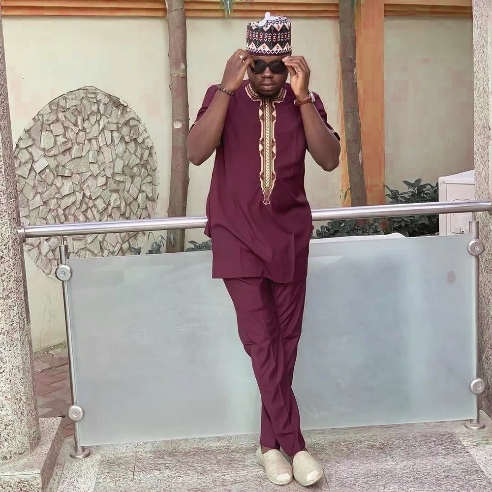 H & D Dashiki Mens Top Pant 2 Pieces Outfit Set African Men Clothes ...