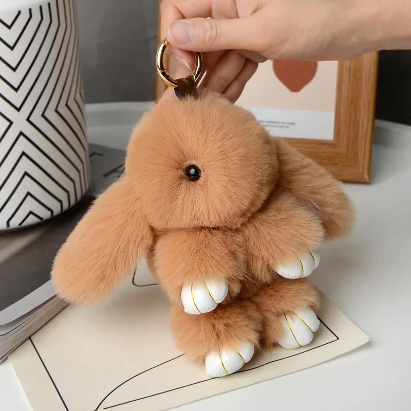 18cm Cute Bunny Keychain - Kawaii Soft Rabbit Fur Pompom