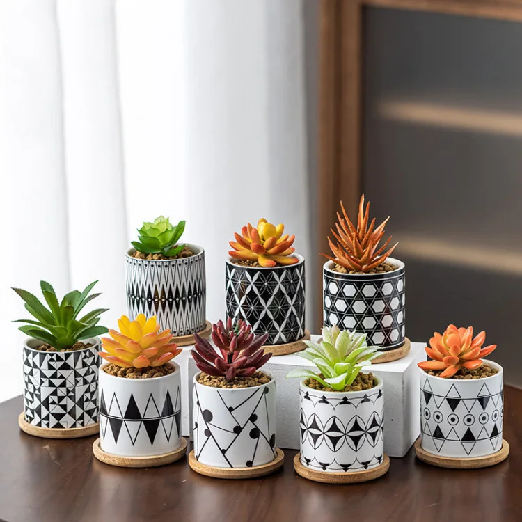 Geometric Figures Ceramic Flower Pots & Planters Inexpensive Black And ...
