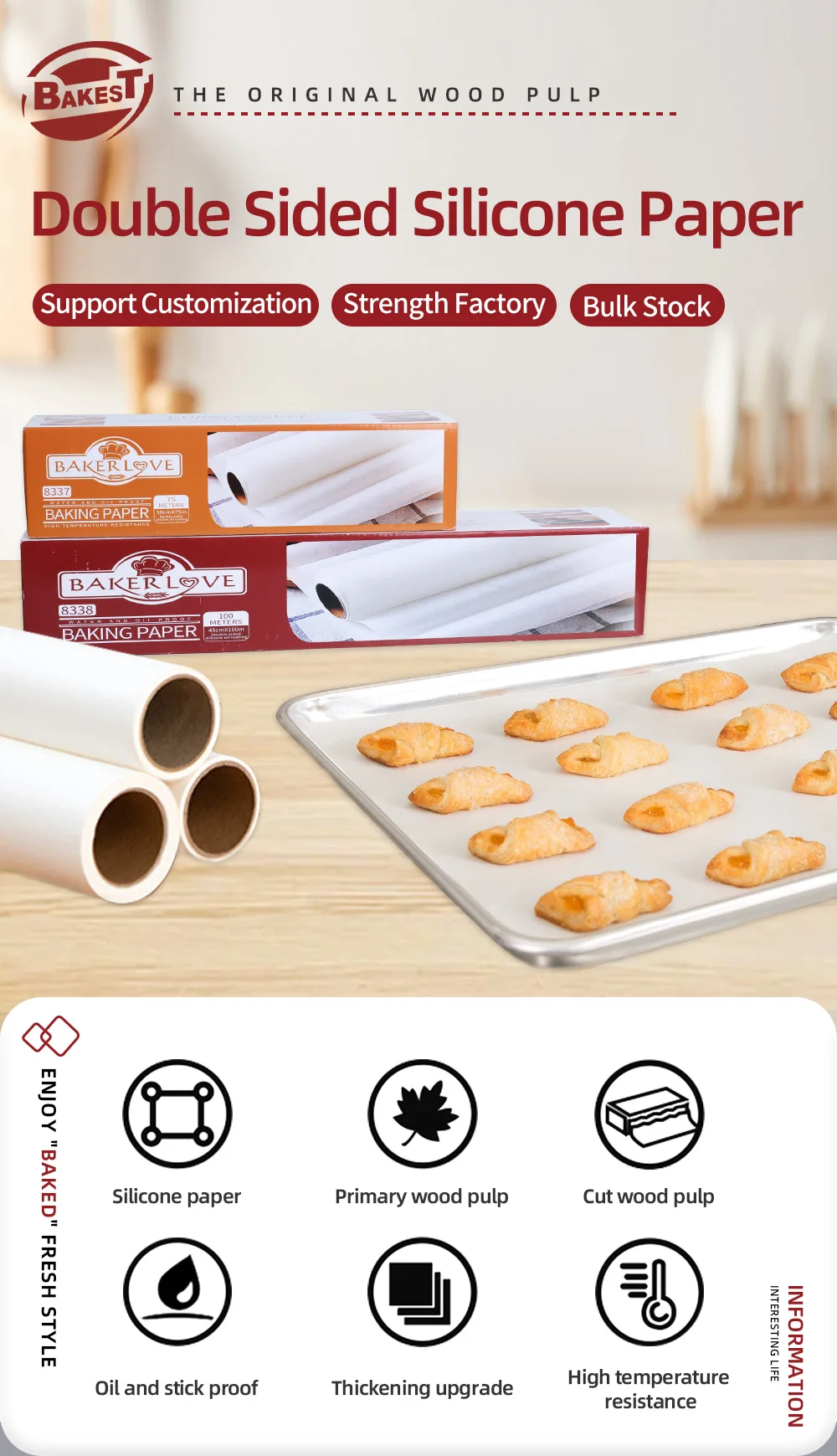 Manufacturer Custom Printed Logo Non Stick Baking Paper Roll 45cm ...