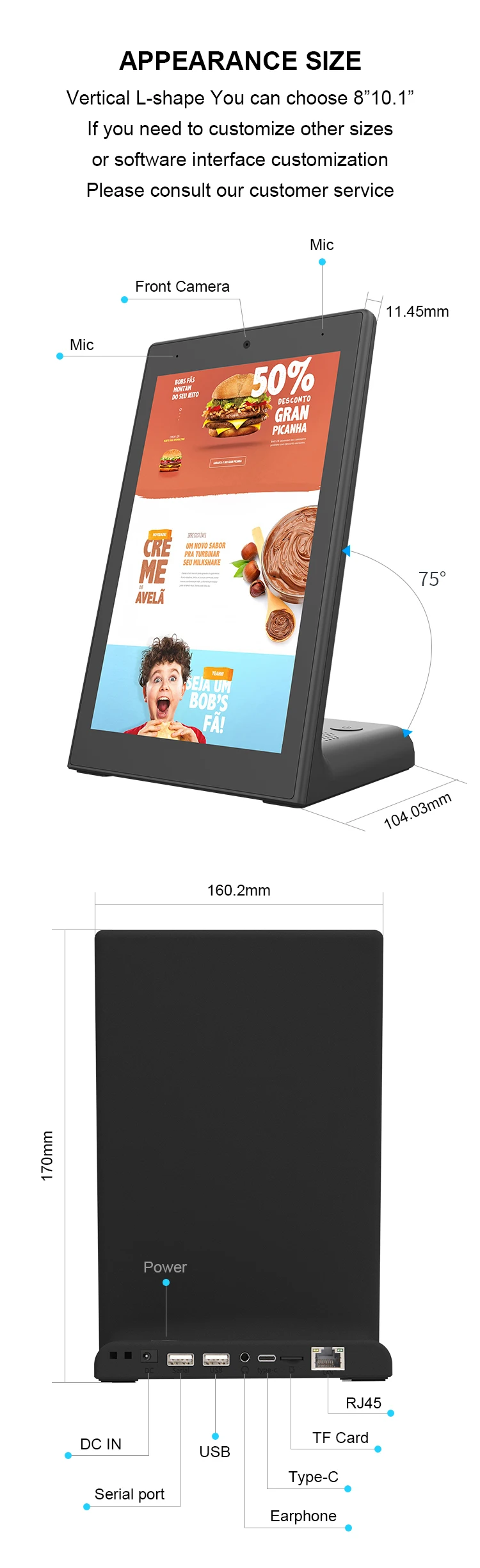 L Shape Capacitive Touch Screen Customer Feedback Evaluator Restaurant ...