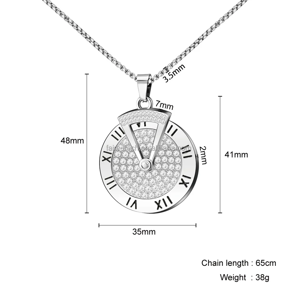 Trend Personality Diamond Rotating Clock Necklace Fashion Pendant ...