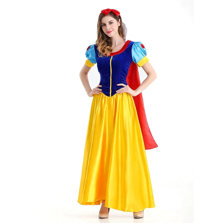 Women Snow White Princess Dress With Headband Role Cosplay Costume Set
