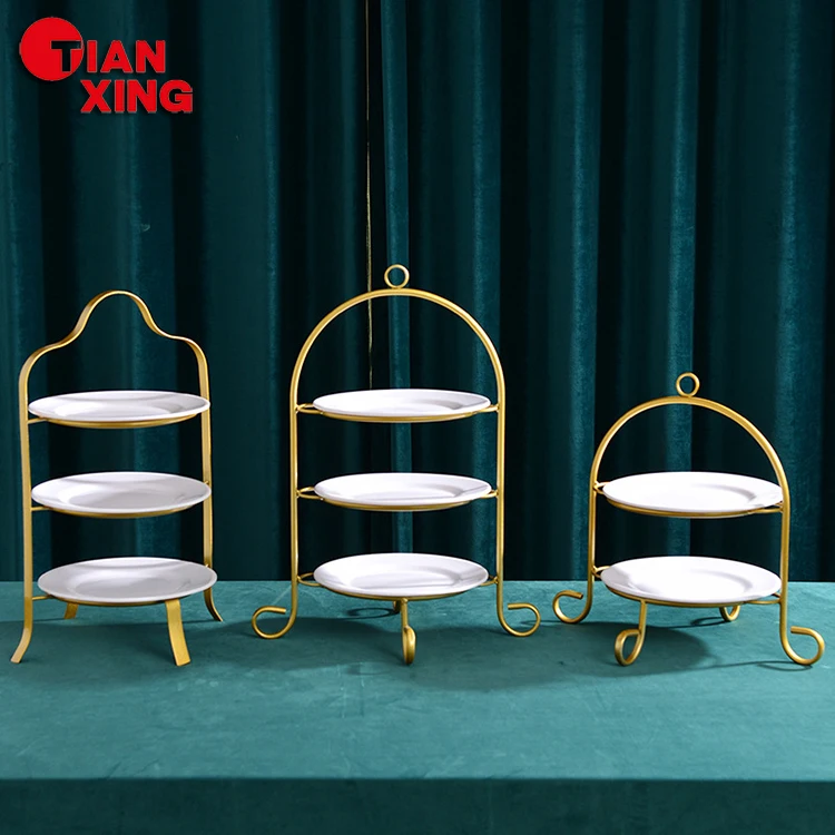 Fancy Style Party Catering 3 Pcs Gold Dessert Stands 3 Tier Metal ...
