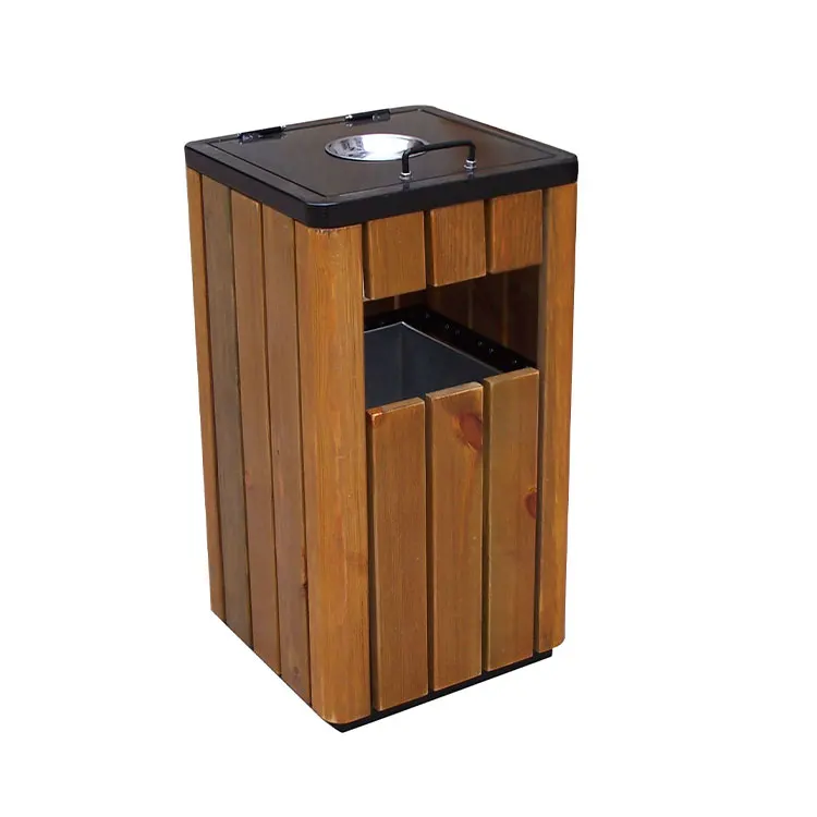 Outdoor Wood Large Trash Garbage Can Public Park Street Simple Dustbin ...