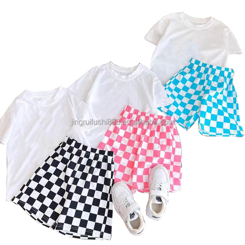 2024 New Arrival Summer Theme Solid Shirts Plaid Pattern Print Kids ...