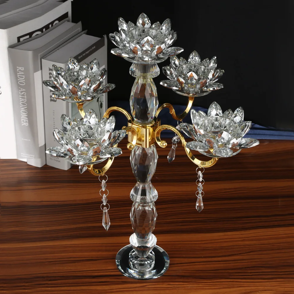 New Multi-head Lotus Crystal Candlestick Wedding Banquet Craft ...
