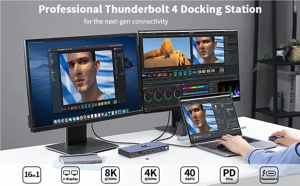 Thunderbolt 4 Docking Station OEM 16 in 1 Dual Monitor 4K Single 8K H ...