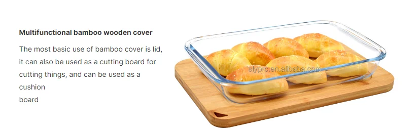 Rectangle High Borosilicate Glass Baking Plate With Bamboo Lid Safe For ...