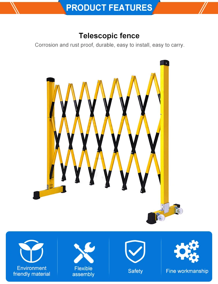 Folding 2.5m Road Barrier Fiberglass Insulated Telescopic Safety Fence ...