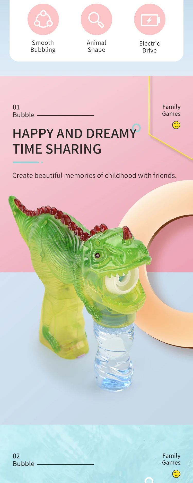 Transparent Light&sound Bubble Gun Electric Drive Bubble Wand Dinosaur ...