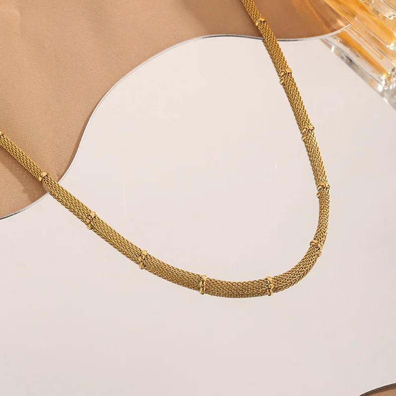 18K PVD Gold Plated Stainless Steel Round Mesh Chain Necklace and ...