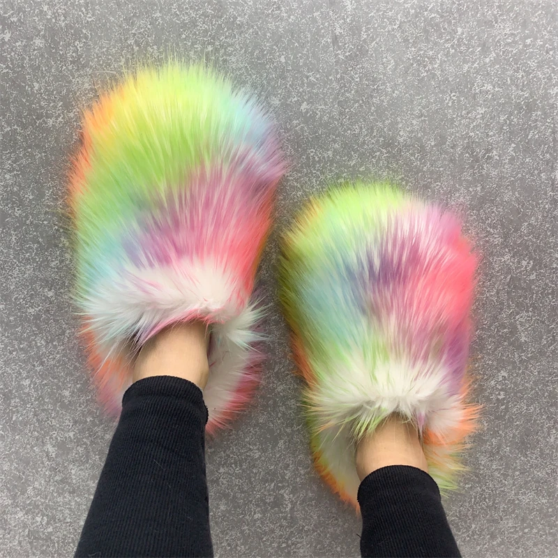2023 New Design Fashion Fur Slippers,Raccoon Fur Slippers,Puffy Fur ...