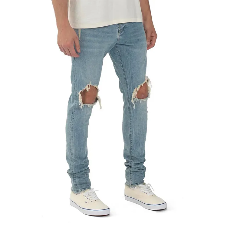 Oem Men's Denim Clothing Custom Logo Slim Fit Distressed Pant Skinny ...