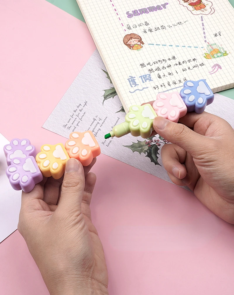Cute Cartoon Highlighter Boxed Creative Cat's Paw Shape Student ...