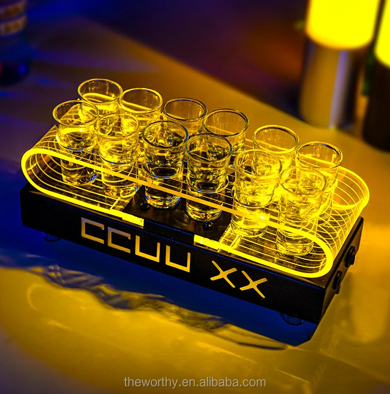 T-worthy NEW Bar Service Led Shot Glass Tray Built-in Battery 12 ...
