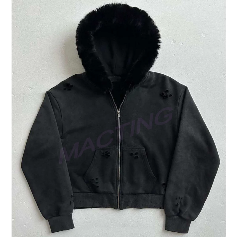 Custom Fleece 100% Cotton Blank Sanding Holes Acid Wash Sun Faded ...