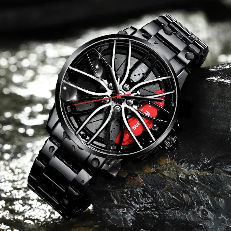 Car Wheel Watch - Stylish 3D Hollow Dial Stainless Steel