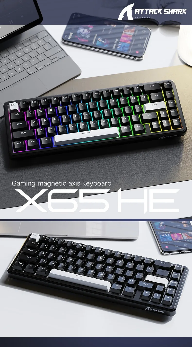 ATTACK SHARK X65 HE Magnetic Switch Keyboard Rapid Trigger Wired 8K ...