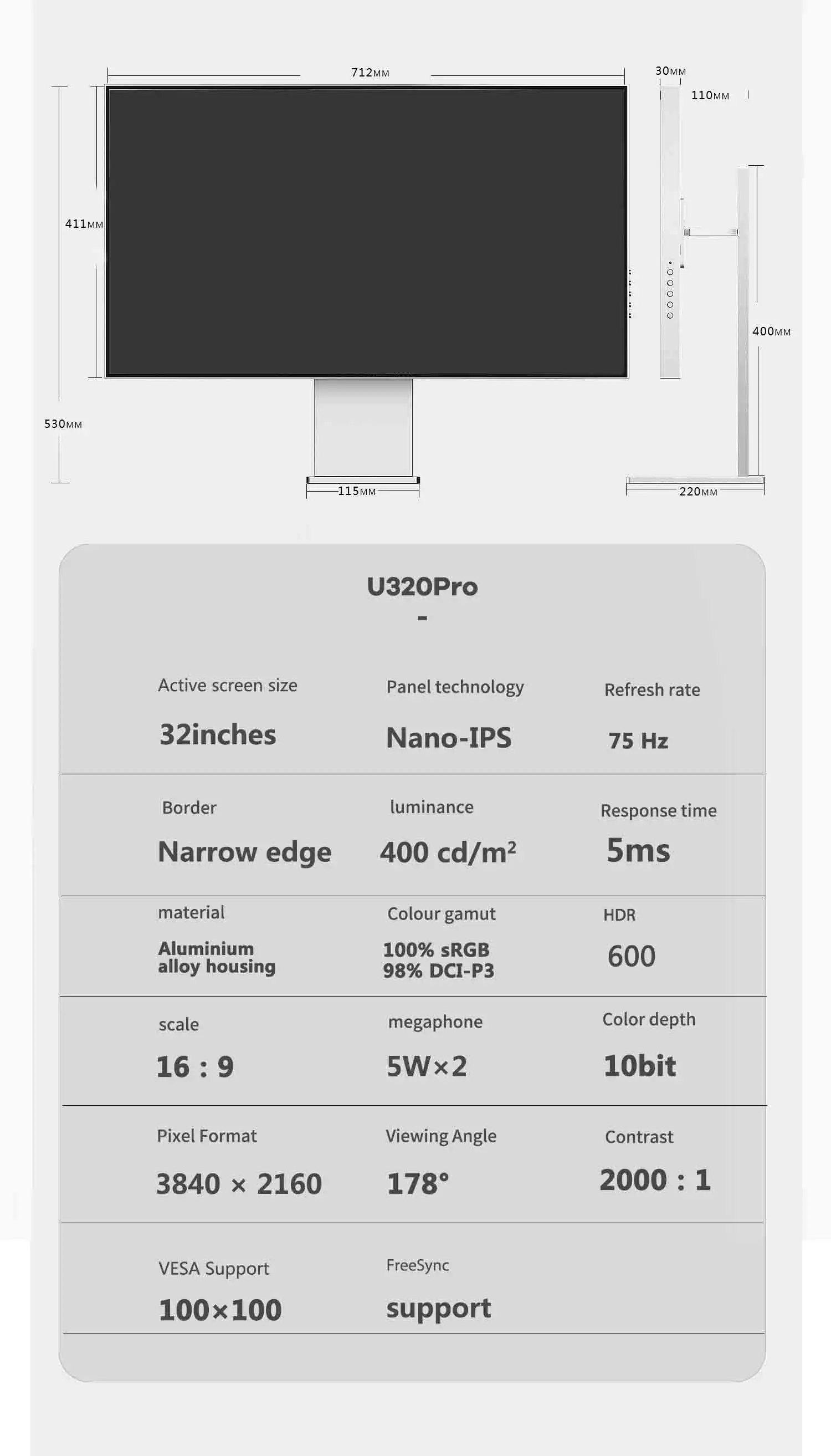 32-Inch 4K 75Hz High-Definition Desktop Monitor All Aluminum Alloy Nano ...