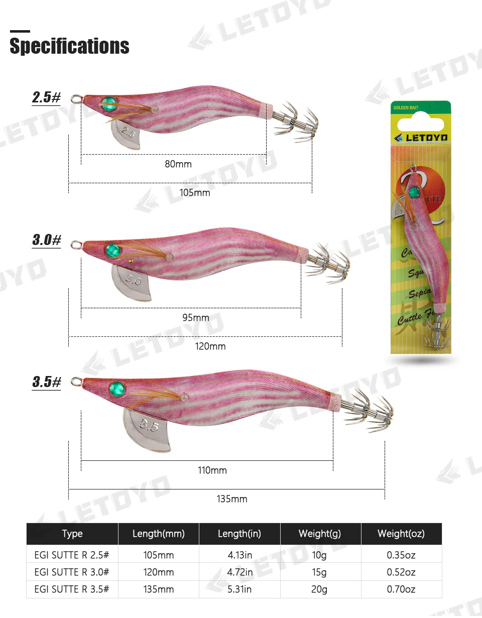 Letoyo Squid Jigs 2.5# 3.0# 3.5# Squid Lure Artificial Shrimps With Squid Hook Jigging Baits For ...
