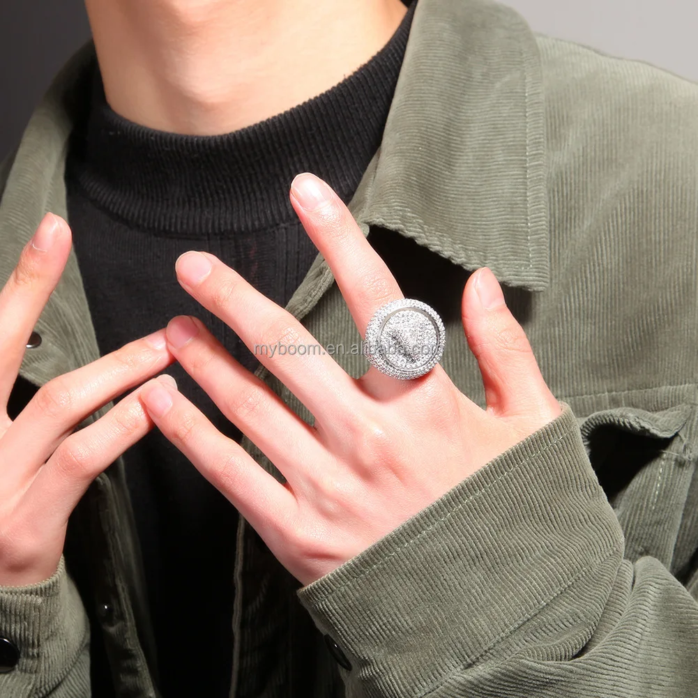 Custom Initial Bubble Letter Spinning Ring Iced Out Cz Personalized ...