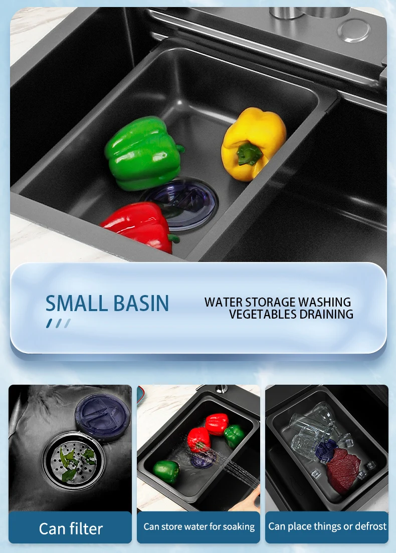 Smart Single Bowl Digital Kitchen Sink - 304 Stainless Steel