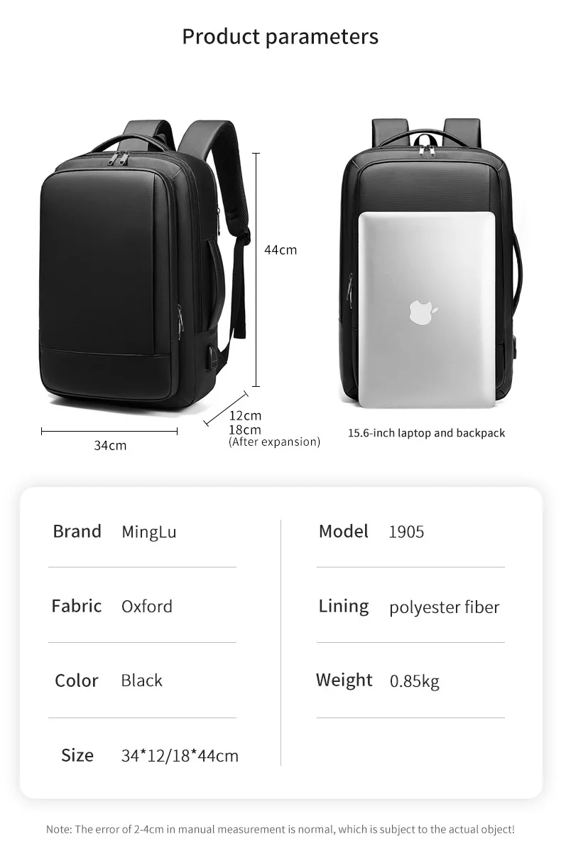 Minglu Travel Laptop Backpack - Waterproof & USB Feature