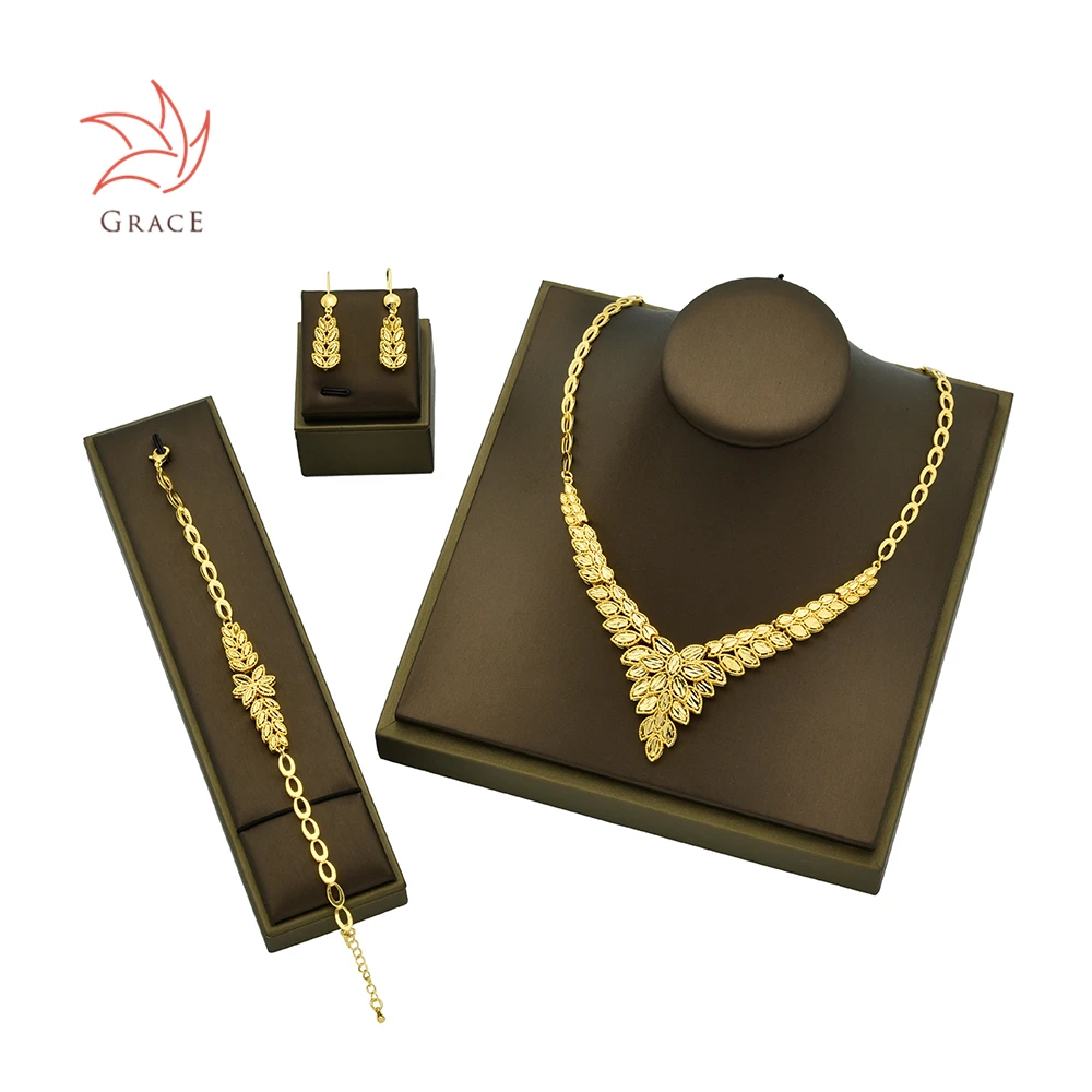 2024 Trend 24K Gold Plate Necklace/Earrings/Bracelet Bridal Italian ...